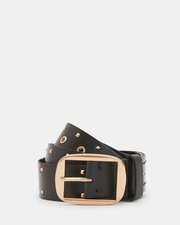 Buy All Saints Hattie Studded Leather Belt - Black/warm Brass At 40% Off | Editorialist